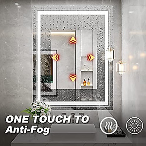 JSneijder 28x36 led Bathroom Mirror,led Mirror with Lights,Dimmable Anti-Fog Mirror