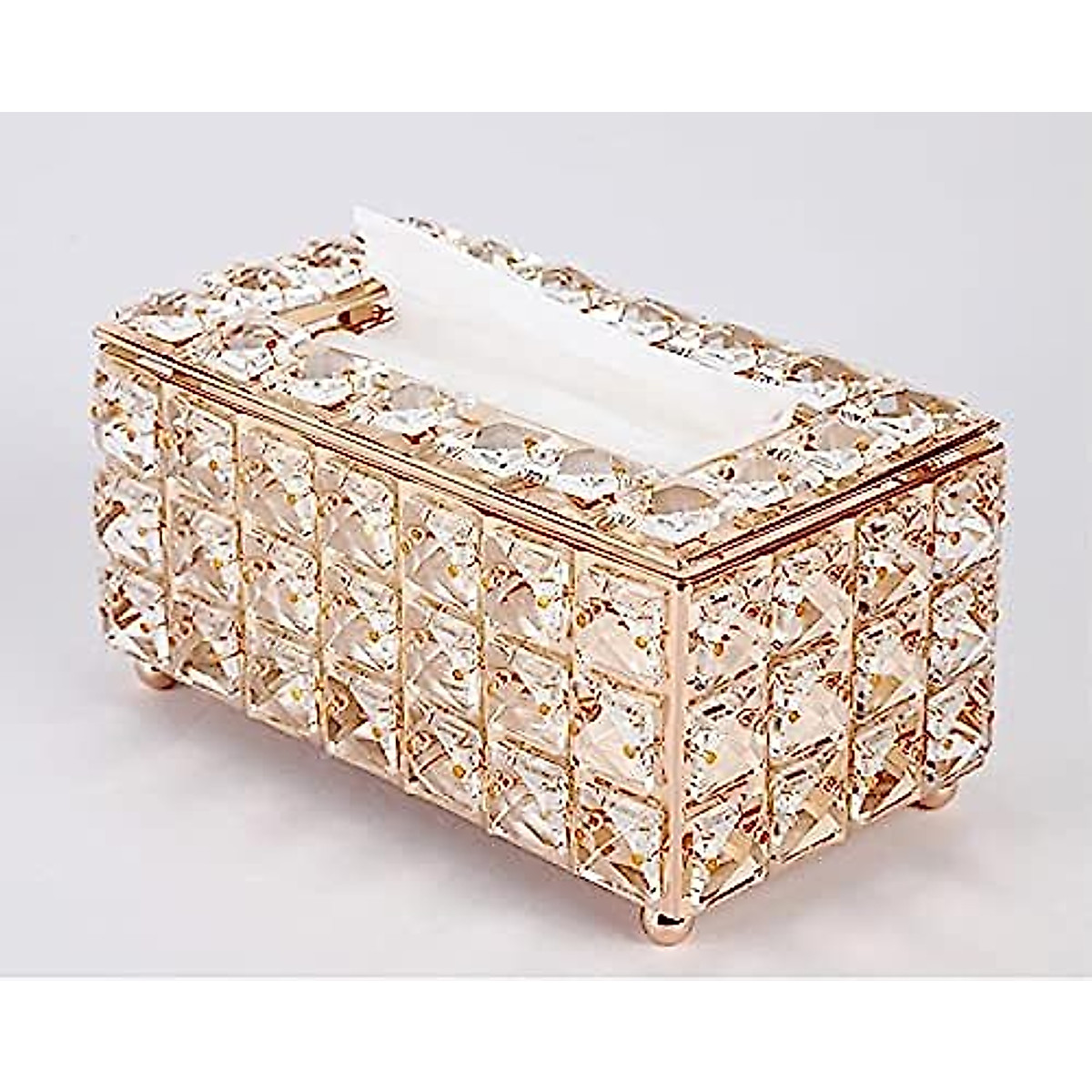 Handmade Square Crystal Tissue Box Tray 200pc Paper Towel Storage, Silver Rectangle Cover Luxury Toilet Holder for on Bathroom Vanity/Countertop/Bedroom Dresser/Night Stand/Desk/Table Rectan (Gold)