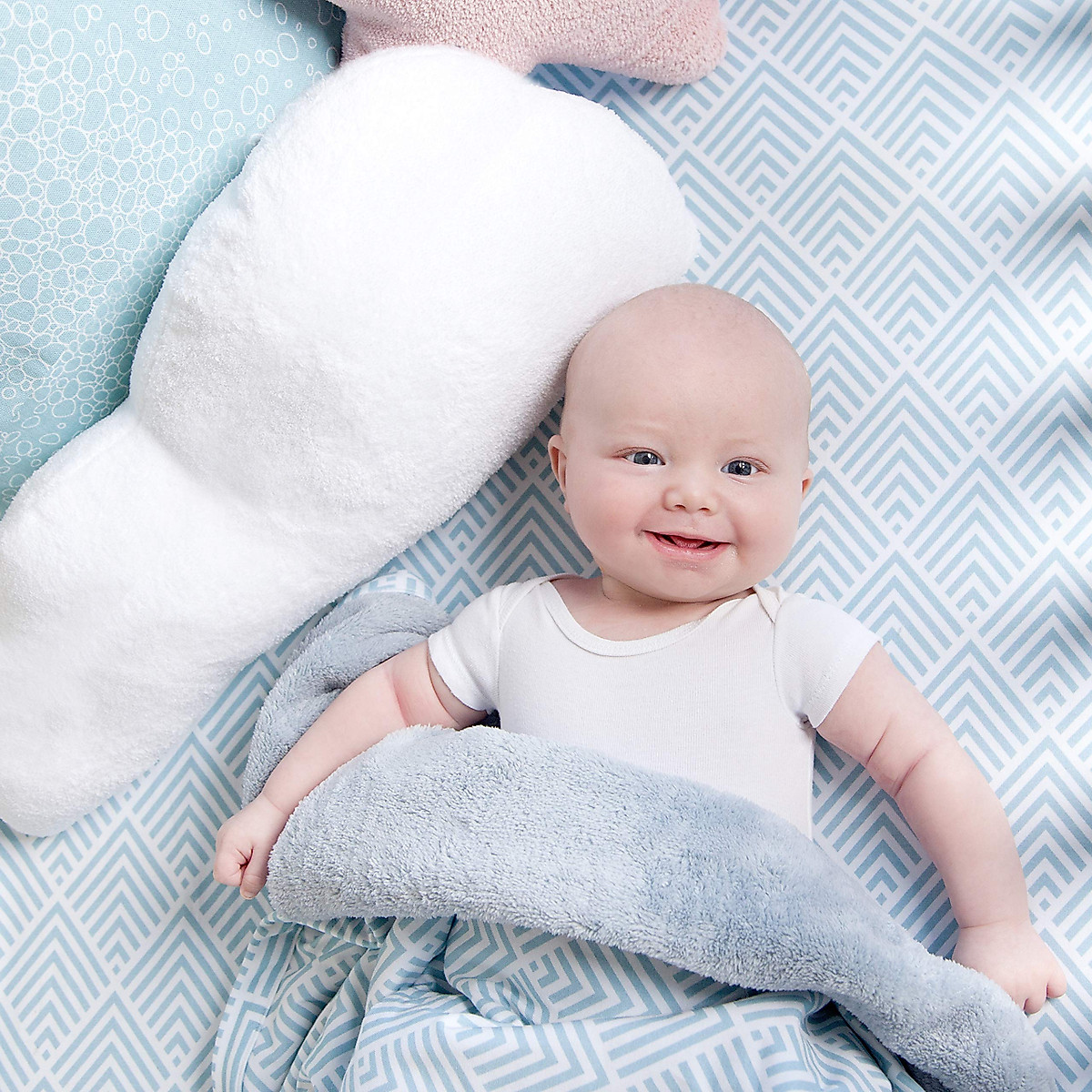 Oilo Pink Chenille Pillow - 10x20 inches - Plush Fill - Baby Girl Decor, White Cloud - Soft Throw Pillow for Kids Room, Machine Washable