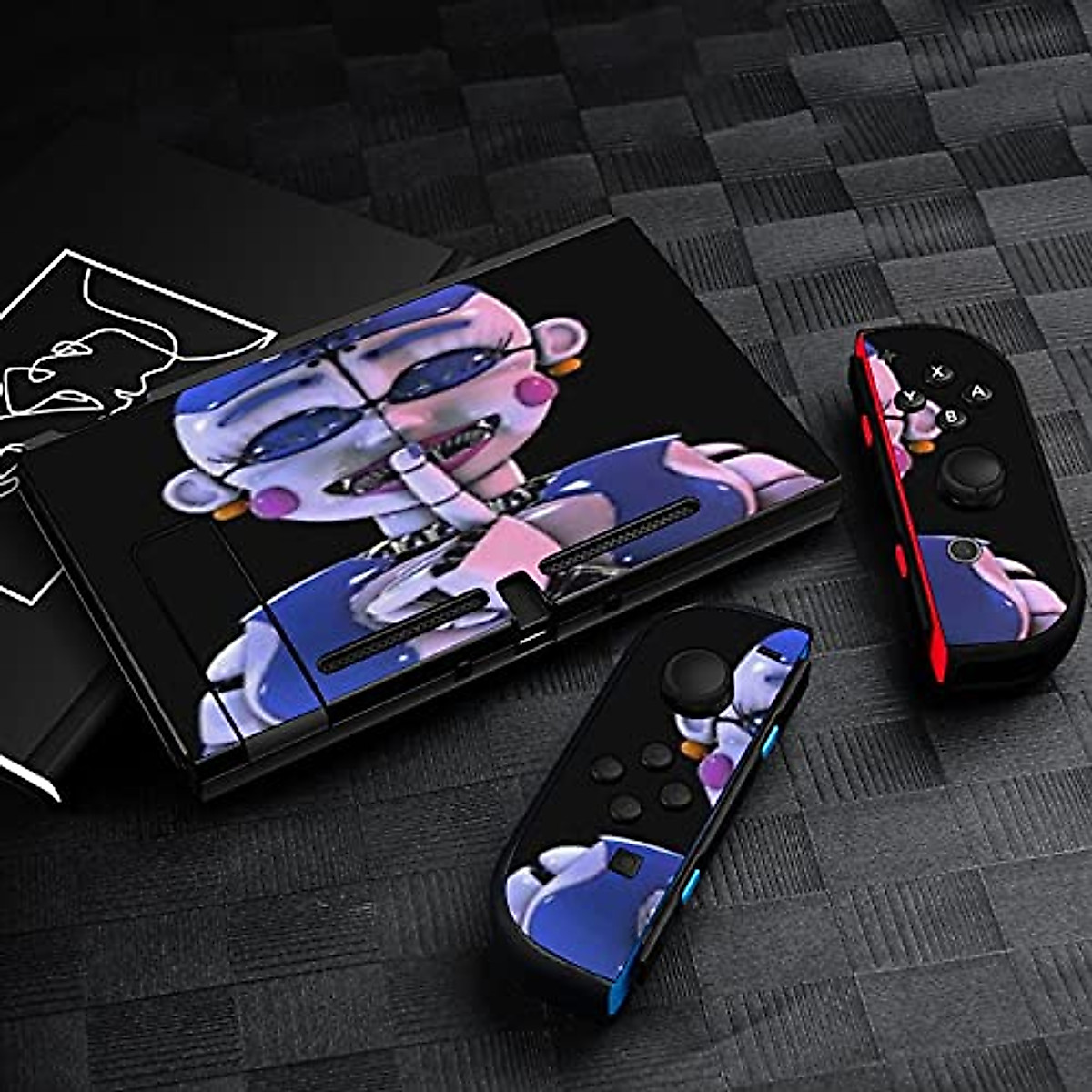 Ba-llora FNAF Sticker for Switch Protector Cover Protective Faceplate Full Set Console Dock for Switch/Switch lite