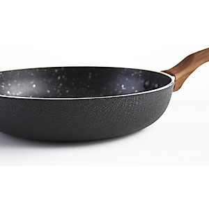 IMUSA USA 9.5" Black Stone Nonstick Fry Pan with Woodlook Handle and Speckled Nonstick Interior