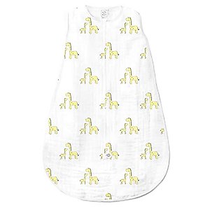 SwaddleDesigns Cotton Muslin Sleeping Sack, Mommy & Baby Giraffe, Yellow, Medium 6-12 Months, Wearable Blanket with 2-way Zipper