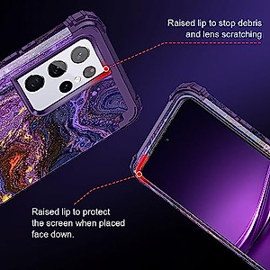 Miqala for Galaxy S21 Ultra 5G Case,Shiny in The Dark Three Layer Heavy Duty Shockproof Protection Hard Plastic Bumper +Soft Silicone Rubber Protective Case for Galaxy S21 Ultra,Deep Purple