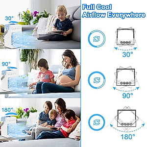 Portable Air Conditioners, 180°Oscillation Mini Air Conditioners, 4 Wind Speed Portable AC, Built-in Ambient Lighti AC Unit, Large Water Tank Air Cooler for Room/Kitchen/Office/Desk