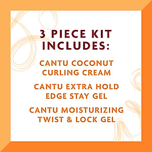 Cantu Hair Treatment Kit with Coconut Curling Cream, Edge Stay Gel, and Twist & Lock Gel with Shea Butter for Natural Hair