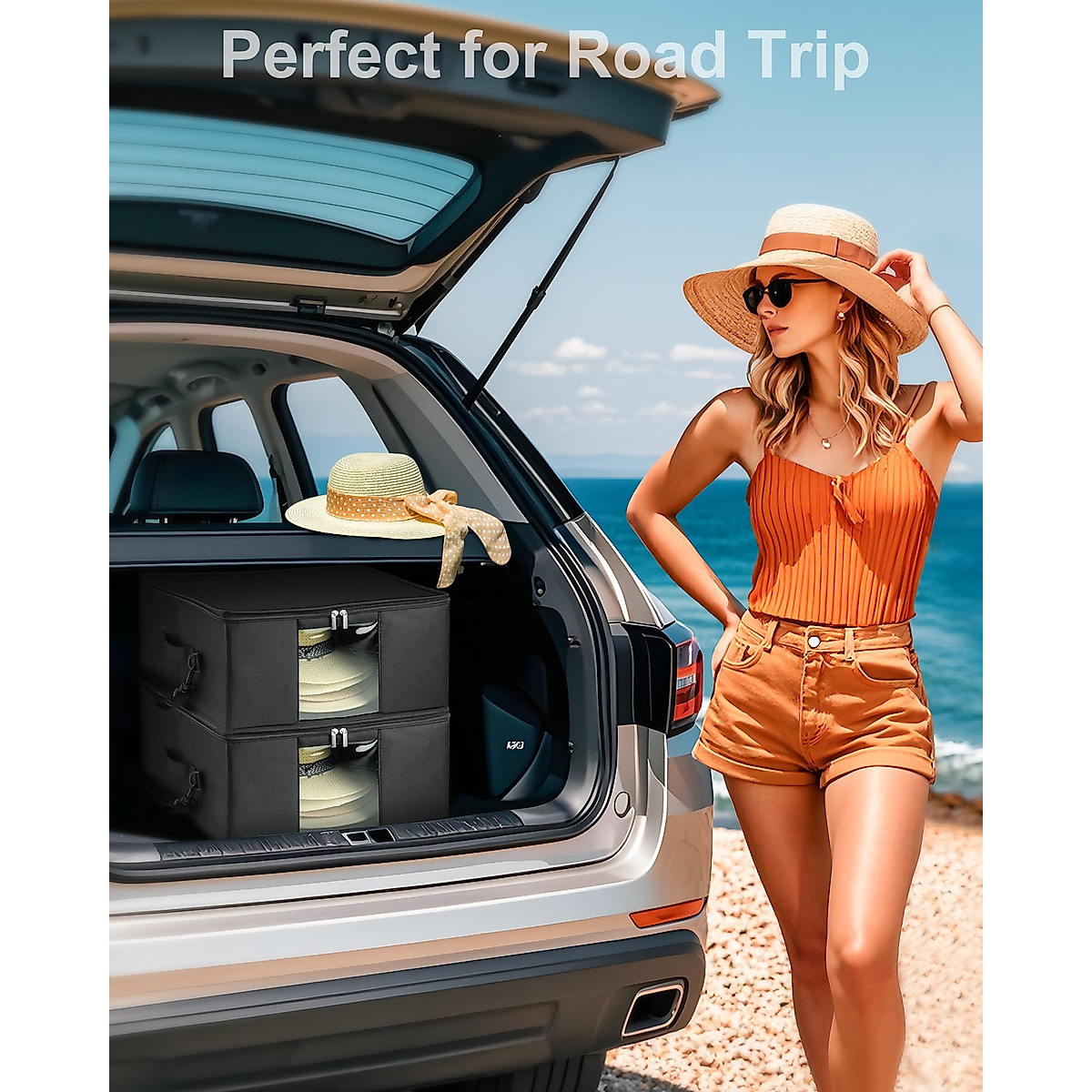 Teraves Large Hat Box for Women Storage, Sturdy Cowboy Hat Box Hat Travel Case, Stackable Hat Storage Box, Space Saver Hat Organizer for Closet, Black