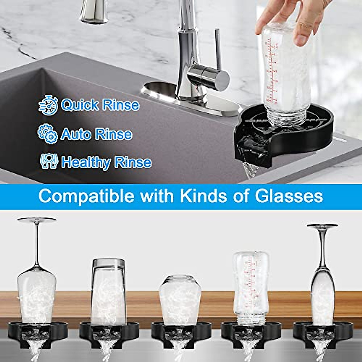 Kitchen Sink Glass Rinser, Cup Washer for Sink, Glass Washer for Sink, Bottle Washer for Sink, Automatic Cup Rinser for Sink, Cup Cleaner for Sink, Matte Black