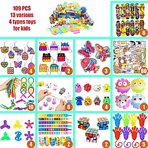 109 PCS Premium Party Favors Toys for Kids,Assortment Mini Pop Fidget it Toys for All Ages Kids,Classroom Prizes,Treasure Chest, Prize Box Toys, Goody Bag Fillers,Carnival Prizes for Boys Girls 4-10