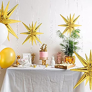 BlingABC Star Foil Balloons Gold Explosion 6PCS 14 Point Cone Balloons Magic Starburst Balloons Large for Wedding Anniversary Backdrop Birthday Party Decorations(27 & 22 inch)
