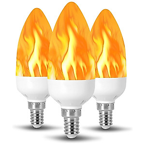 Flame Effect Chandelier LED Fire Candle Light Bulb Flaming Flicker E12 Candelabra Base Shape Novelty Lighting B11 Replacement Bulbs 12mm Diameter Fitting, 110MM / 4.25" Total Length 120V - 3 Pack