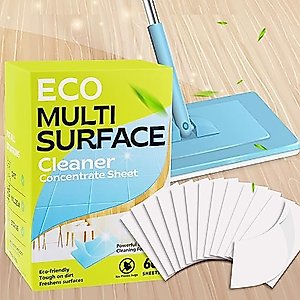 JSENA Floor Cleaner Sheets，60 Loads Multi Effect Floor Cleaning Slice, Mopping concentrated Floor Cleaning Sheets for Mopping Concentrated Multi-Surface Cleaner ,Non Stubborn Stains, Daily Cleaning，Easy Use, for RV, Space Saving, Mild Scent