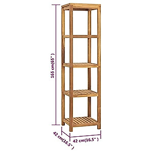 QZZCED 4-Tier Bathroom Storage Rack ,Display Rack for Living ,Floor Standing Unit,Wood Wall Magazine Rack, for Bedroom,Living Room,Office,Solid Wood Teak 16.5"x16.5"x65"