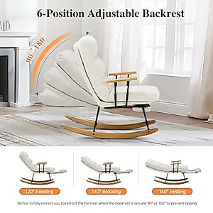 Rocking Chair with Footrest-Glider Rocker Chair with Retractable Footrest and Adjustable Backrest, Teddy Upholstered Rocking Chair, Modern Accent Chair for Living Room/Nursery/Bedroom/Outdoor-Beige