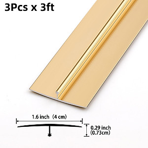 Gaahing Aluminum T Molding Floor Transition Strip, T Moulding for Laminate Flooring Planks, Vinyl Floor Transition, Rubber Transition (3Pcs x 2.9ft x 1.6in, Matte Gold)