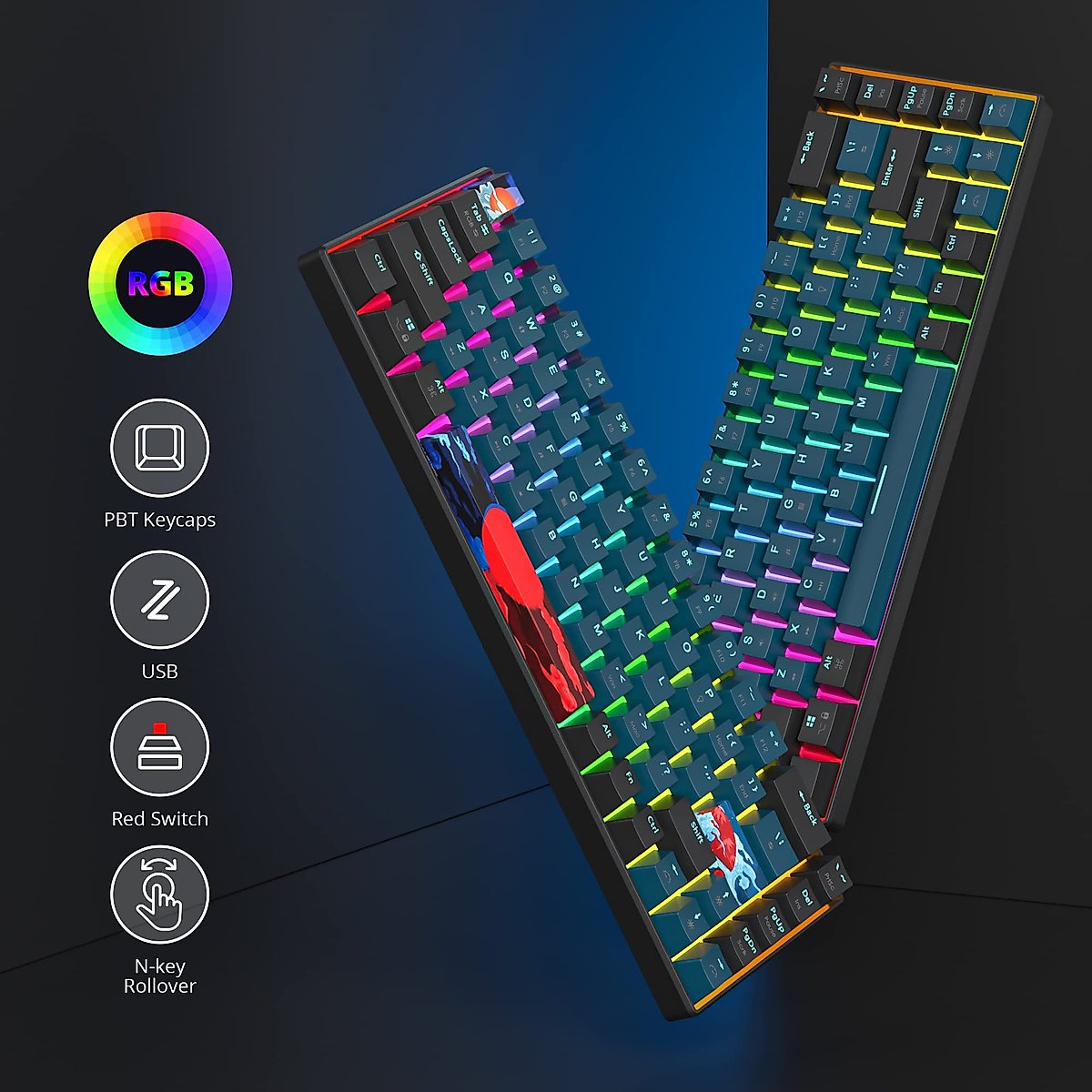 Ussixchare 65 Percent Mechanical Gaming Keyboard 68 Keys RGB Gaming Keyboard with Red Switch Wired Keyboard for Windows PS4/5 Xbox Gamers(68 Monster)