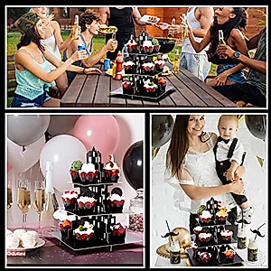 City Skyscraper Cupcake Stand 3 Tier with 24 Pcs Building Party Cupcake Wrappers Cardboard Cupcake Tower Black Skyscraper Dessert Stands for Birthday Table Decor Christmas Party Favor