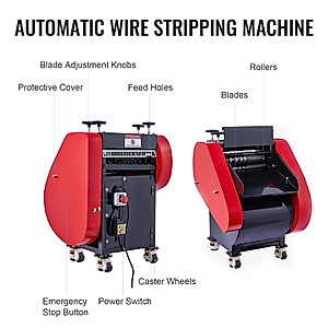 CREWORKS Automatic Wire Stripper with Wheels, 12 Channel Electric Wire Stripping Machine with Dual Roller for 7/0 to 18 Gauge Copper Wire, Scrap Cable Stripper Electrician Tool for Wire Recycling