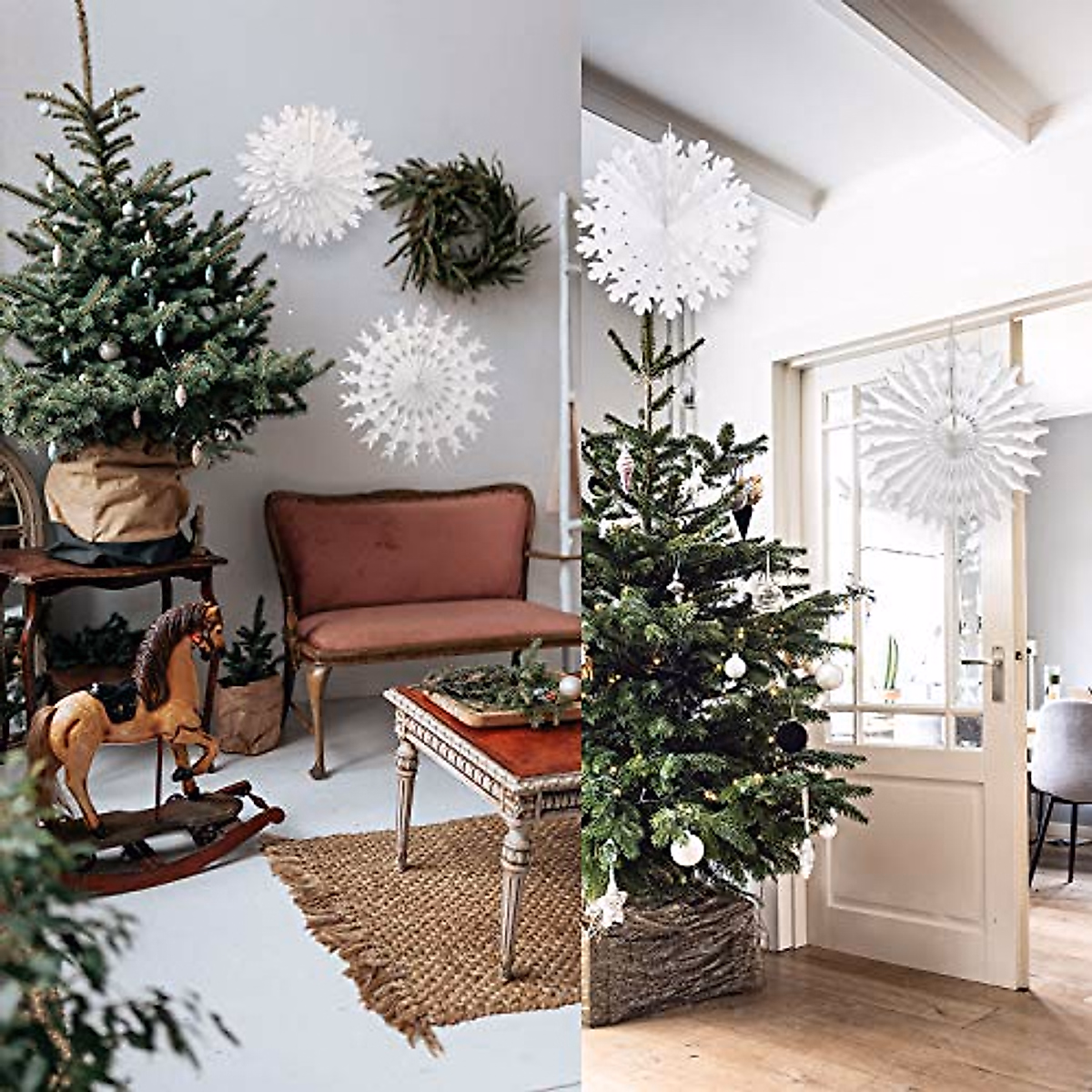 CHRORINE 16 Pcs Christmas Winter White Paper Snowflake Decorations, Christmas Snowflakes Hanging Decoration, Frozen Birthday Party Supplies Winter Wonderland Party Decorations (Mixed 7.8"-20")