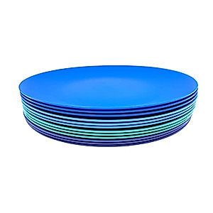 WEXINHAO Plastic Plates Reusable - 10 inch Unbreakable Dinner Plates set of 12 - BPA Free Dishwasher Safe Microwave Plates - Everyday Large Plates for Kids Kitchen Salad Party Outdoor