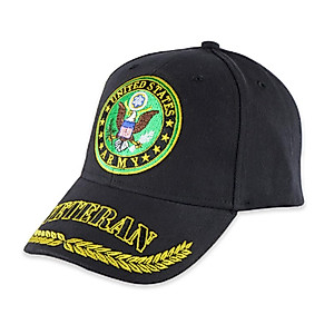 US Army Veteran Hat for Men and Women,Officially Licensed Product, Adjustable Strap Baseball Cap - Embroidered Army Baseball Cap Beautifully Stitched Lettering on Front and Back (Black)