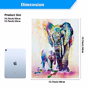 WISKALON Paint by Numbers for Adults Kids DIY Oil Painting by Numbers Kits on Canvas with 3X Magnifier, Acrylic Paints and Brushes - Colorful Elephant Father and Son 40cm x 50cm (Without Frame)