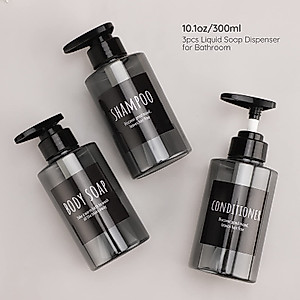 Empty Shampoo Bottles, Segbeauty 10.1oz Plastic Pump Dispenser Bottle, 3pcs 300ml Refillable Shampoo Pump Bottles for Shower, Grey Pump Bottles for Body Soap Shampoo Hair Conditioner Hotel Bathroom