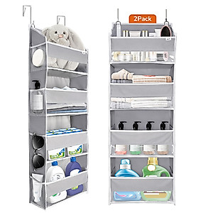ULG 2 Pack Over The Door Storage Organizer with 4 Pockets 8 Mesh Side Pockets, 36 lbs Weight Capacity Door Hanging Organizers for Bedroom,Bathroom,Nursery,Pantry,Dorm(Light Gray)