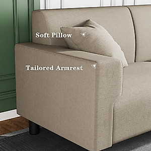 Shintenchi 94'' Sofa Couch, Modern Upholstered 3-Seater Sofa with Deep Cushion, Comfy Sleeper Sofa Couch with Two Pillows for Living Room, Lounge and Apartment, Brown