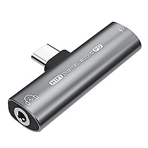 USB C to 3.5mm Headphone and Charger Adapter, 2 in 1 USB C to 3.5mm Audio and PD 60W Fast Charge Fit for Galaxy S23 S22 S21 S20 Ultra Note 20 10, Google Pixel 7 6 Rro 5 4 XL 3 XL 2XL,iPad Pro (Grey)