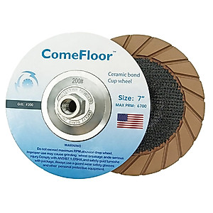 Concrete Grinding Cup Wheel 7" Ceramic Diamond Cup Wheel for Floor Grinding, Fits 5/8"-11 Arbor Angle Grinder, 200# Medium