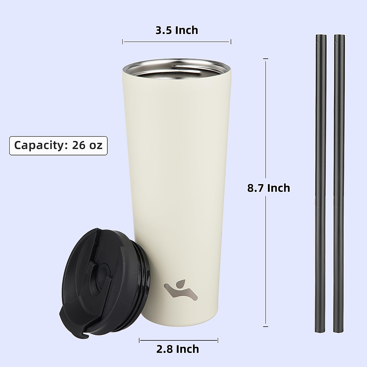 Konokyo 26 OZ Insulated Tumbler with Lid and 2 Straws Stainless Steel Water Bottle Vacuum Travel Mug Coffee Cup,Angel White