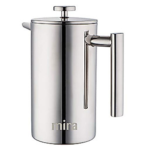 Double Wall Tea & Coffee Brewer | Stainless Steel Coffee Pot & Maker - French Press 20 oz or 600 ml Coffee Pot