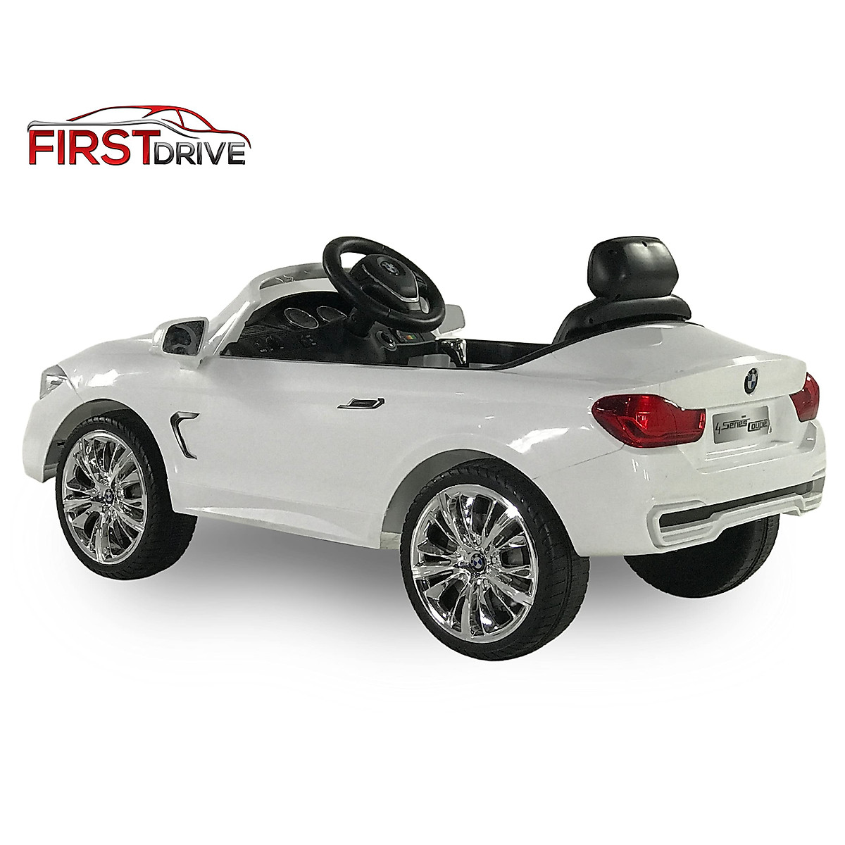 BMW 4-Series - First Drive - 12v Kids Cars - Dual Motor Electric Power Ride On Car with Remote, MP3, Aux Cord, Led Headlights, and Premium Wheels(White)
