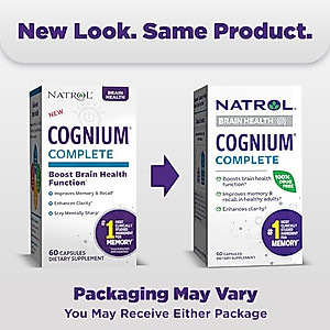 Natrol Cognium Complete, Dietary Supplement for Brain Health, Brain Health Supplements for Adults, 60 Capsules, 30 Day Supply