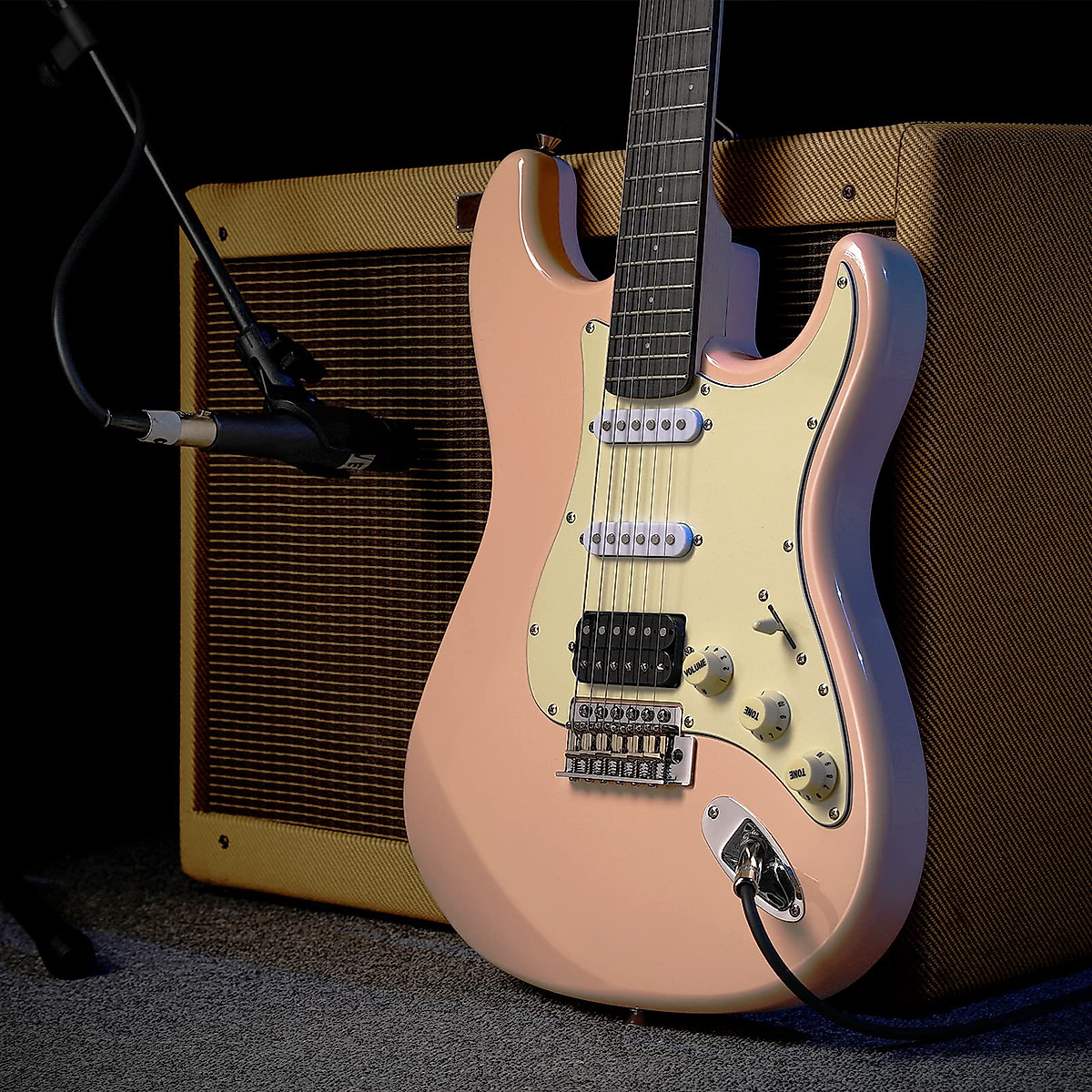 Donner 39 Inch Electric Guitar, Designer Series DST-200 Stylish Solid Body Electric Guitar for Beginner Intermediate & Pro Players, Single Coil Split System, Bonus Bag, Cable, Strap Blossom Pink