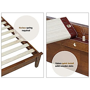 Acacia Kaylin Bed Frame with Headboard Solid Wood Platform Bed, Scandinavian Signature 45 inch High Headboard Wood Bed Compatible with All Mattress Types, 30 Mins Assembly, Twin Bed Frame, Caramel