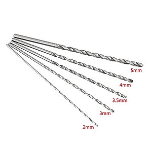 Long Twist Drill, 5Pcs 2-5mm Straight Shank Twist Drill Bit Tool Extra Long Drill Bits Set High Speed Steel Stainless Steel Straight Shank Tool Installer Drill Bit for Drilling Wood