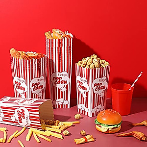 Fuutreo 120 Pack Movie Night Popcorn Box Paper Popcorn Bucket Bowl Bulk 46 oz Red and White Popcorn Bag Snack Container Holder 7.87" for Popcorn Machine Theater Carnival Circus Party Decor Supplies