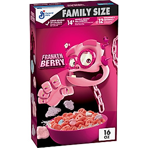 Franken Berry Cereal with Monster Marshmallows, Kids Breakfast Cereal, Limited Edition, Made with Whole Grain, Family Size, 16 oz