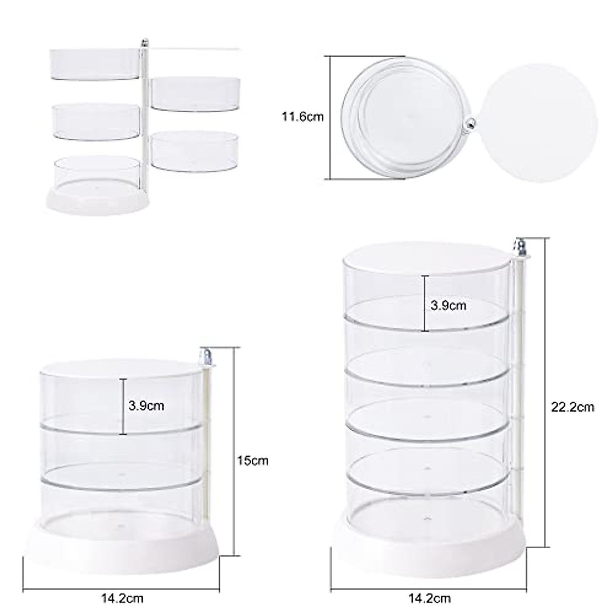 DancesCat 360° Rotating Hair Accessories Organizer, Bathroom Container for Headband, Bows, Hair Tie, Hair Tools, Scrunchie, Cotton Swab Organization, Clear 5-Layer Acrylic Scrunchie Holder for Girls