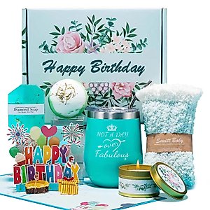 Happy Birthday Gifts for Women,Bath Relaxing Spa Gift Basket for Her, Mom, Sister, Female Friends, Daughter,Unique Wine Gift Set Idea for Women Who Have Everything