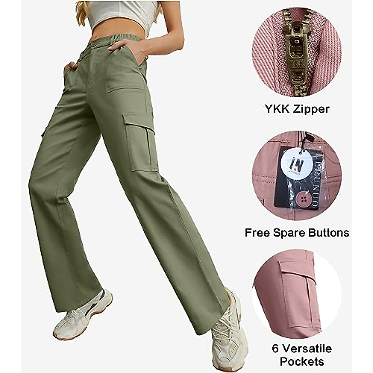 Lepunuo Cargo Pants for Women High Waisted Casual Pants Baggy Stretchy Wide Leg Y2K Streetwear with 6 Pockets Army Green