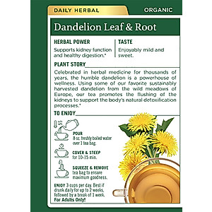 Traditional Medicinals Organic Dandelion Leaf & Root Herbal Tea, Supports Kidney Function & Healthy Digestion, (Pack of 3) - 48 Tea Bags Total