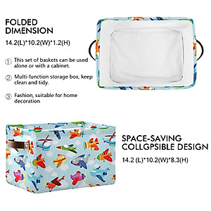 Airplane Storage Basket Collapsible Storage Bins Cubes Fabric Clothes Hamper Box Gift Baskets Toy Chest for Shelves Office Nursery Home Shoes with Leather Handles