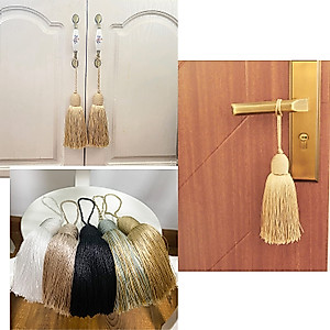 Fenghuangwu 2pcs Tassel Charms Polyester Key Tassels with Loop,DIY Handmade Craft Accessories of Home and Furniture Decoration (Gold)