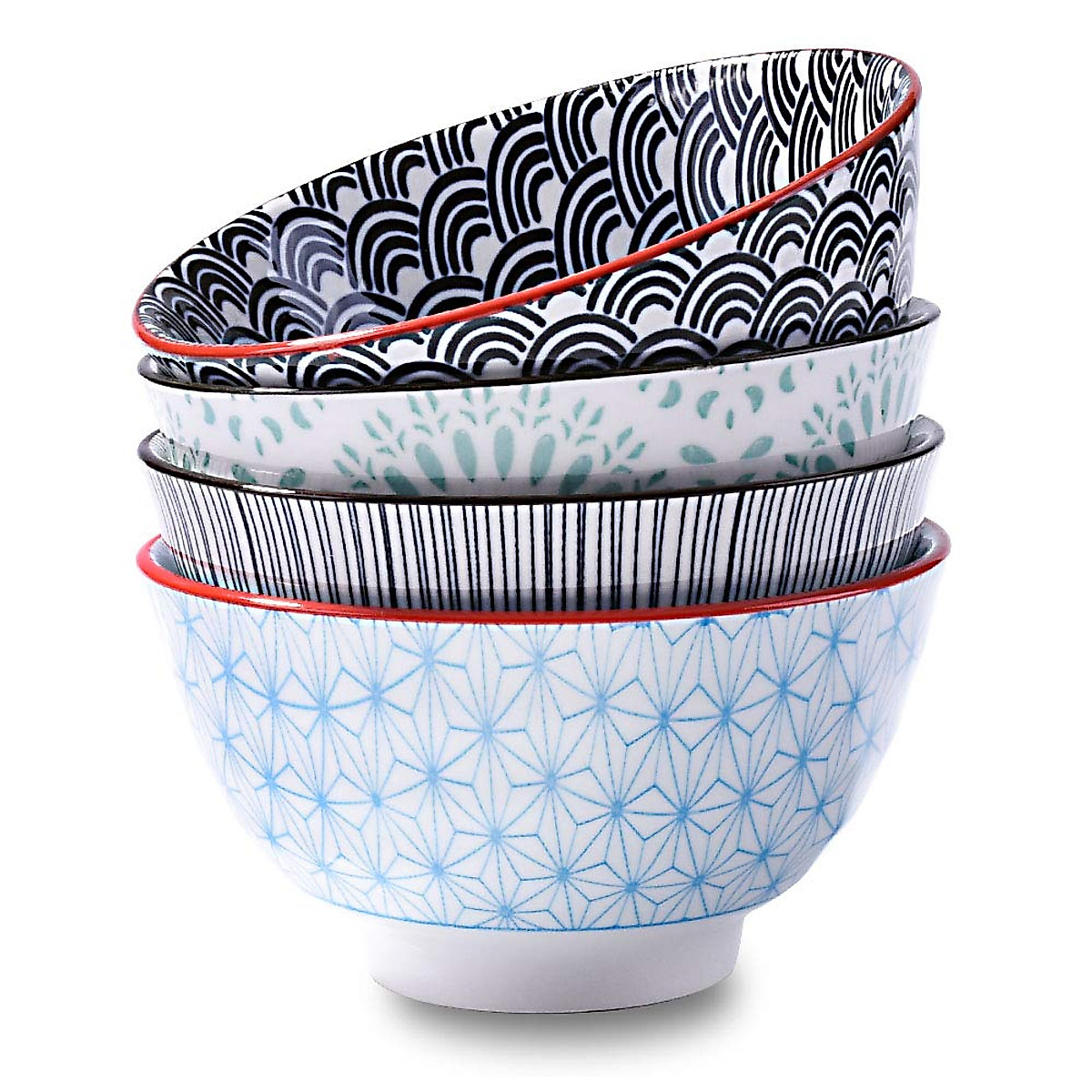 BOSILI Japanese Style Ceramic Rice Bowls set of 4 Color For Dessert Snack Cereal Soup