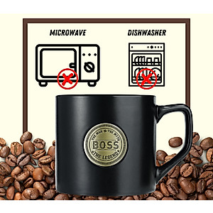 Onebttl Boss Gifts Coffee Mug for Men, Ceramic Mug with Golden Badge, 15oz/450ml Mug for Boss Day, Christmas, Retirement - Man Myth Legend