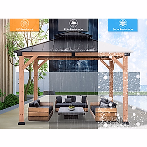 ABCCANOPY Wood Gazebo 11x11 - Outdoor Patio Wooden Gazebo with Hardtop Metal Double Roof for Garden, Backyard and Deck (Double Roof)