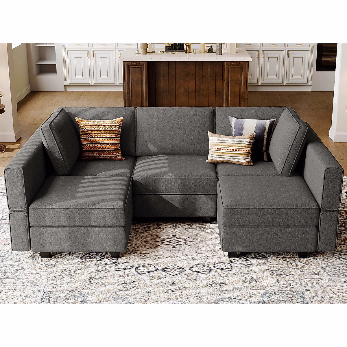 Belffin Sectional U Shaped Sofa Small Reversible Chaise Sectional Couch Convertible Ottoman Modular Sofa Couch Grey