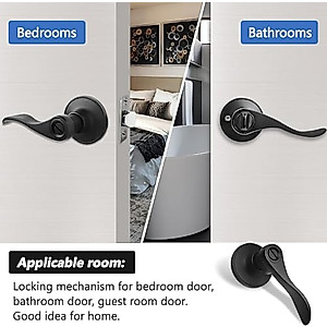 MONKEMON 5 Pack Black Door Handle Wave Style Privacy Door Lever for Bedroom & Bathroom, Interior Door Handle with Lock Keyless, Reversible Handles Set for Left & Right Door